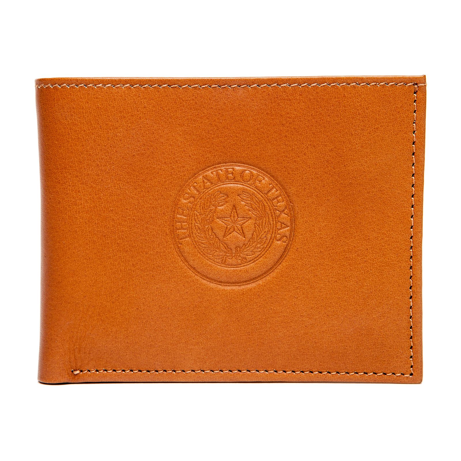 Texas State Seal Leather Bi-Fold Wallet - Saddle