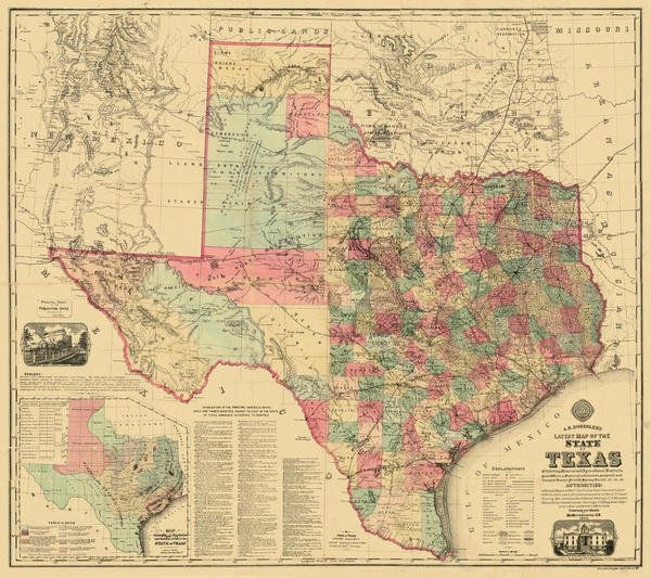 A. R. Roessler's Latest Map of the State of Texas, 1874