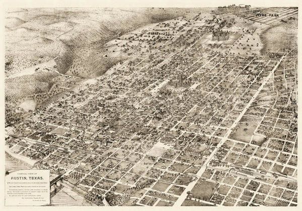 Bird's Eye View Map of Austin, Texas, 1895